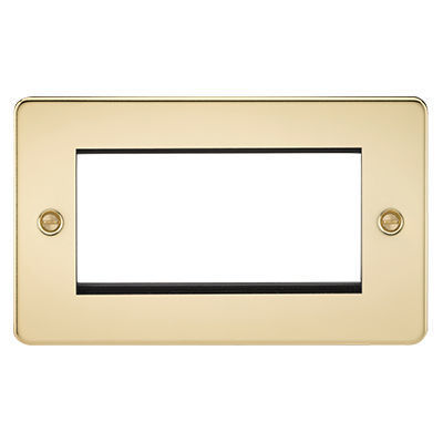 Electrical Supplier. Flat Plate 4G Modular Faceplate - Polished Brass